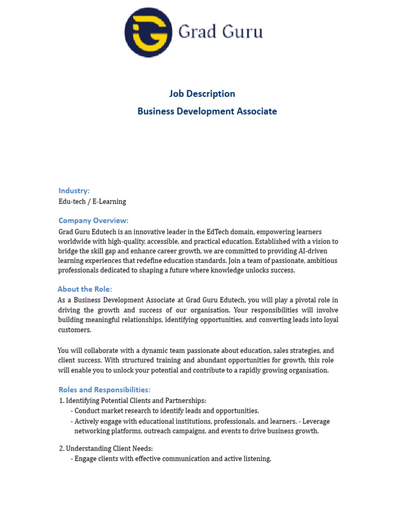 Business Development Associate Role at Grad Guru | PDF | Educational ...