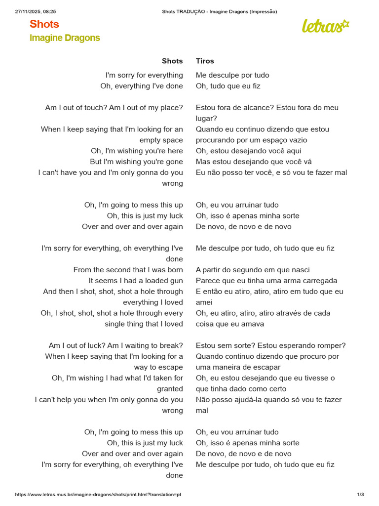 Shots - Imagine Dragons | PDF | Gravação de som | Música gravada