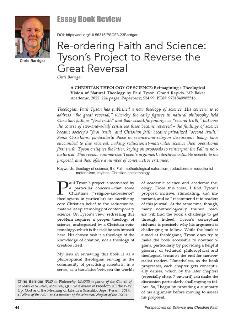 Barrigar Review Essay of Tyson | PDF | Epistemology | Reductionism