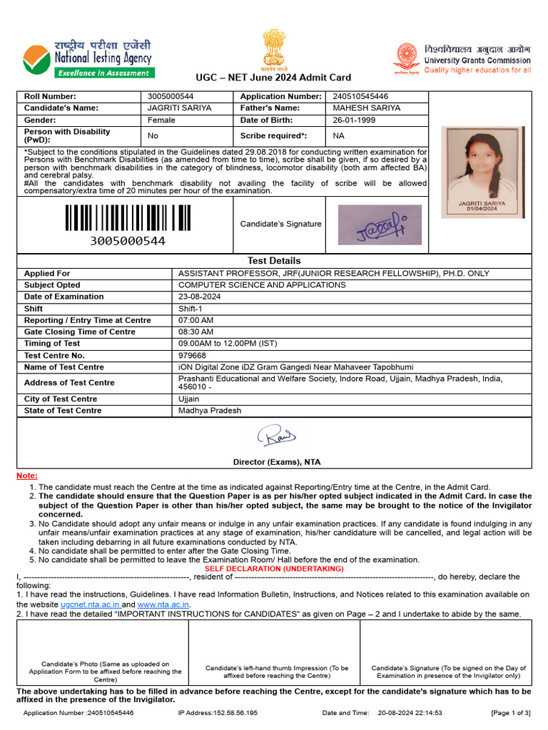 University Grants Commission (UGC) - NET - India | PDF | Identity Document