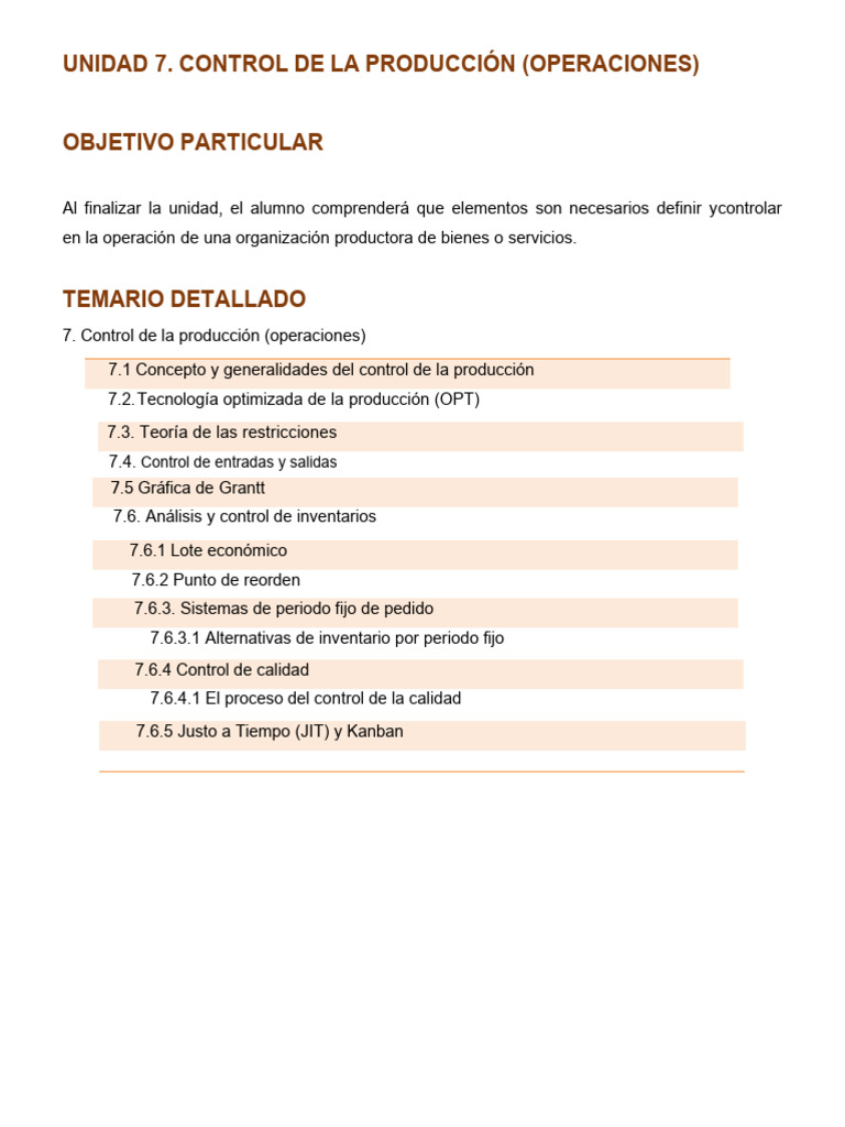 Unidad 7. Control de La Producción | PDF | Lean Manufacturing | Calidad ...