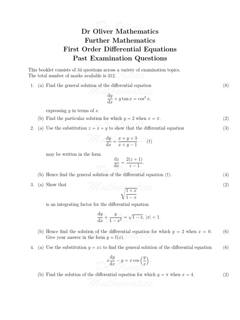 DR Oliver First Order Differentials | PDF | Equations | Mathematical ...