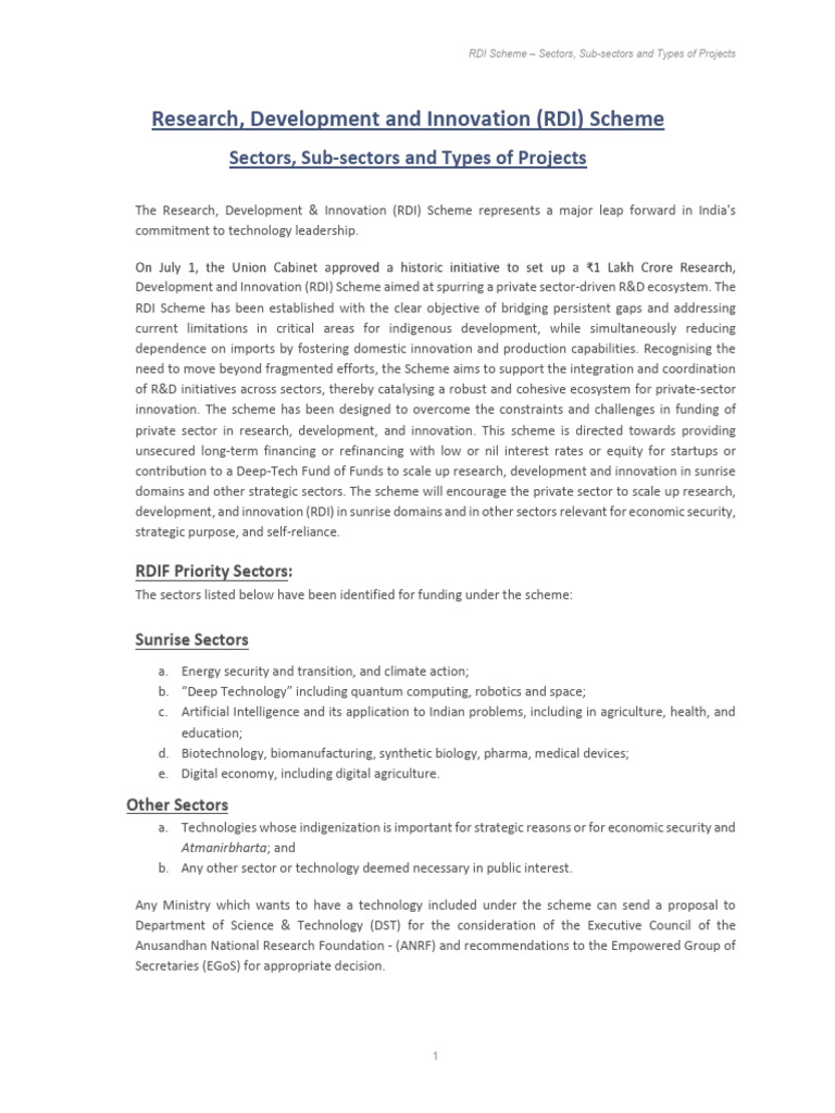 RDI Scheme: Key Sectors and Projects | PDF | Artificial Intelligence ...