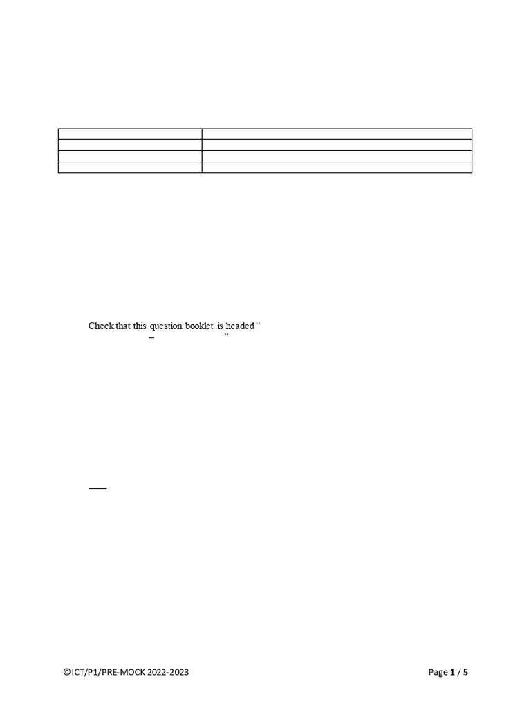 ICT Pre Mock Dec 2022 P1 | PDF | Programming Language | Computer Network
