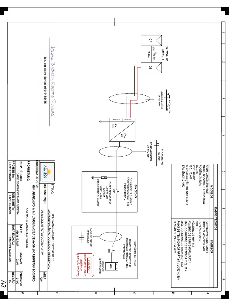 Diagrama Unifilar Usina Solar 3 kW | PDF | Eletrônicos | Potência (Física)