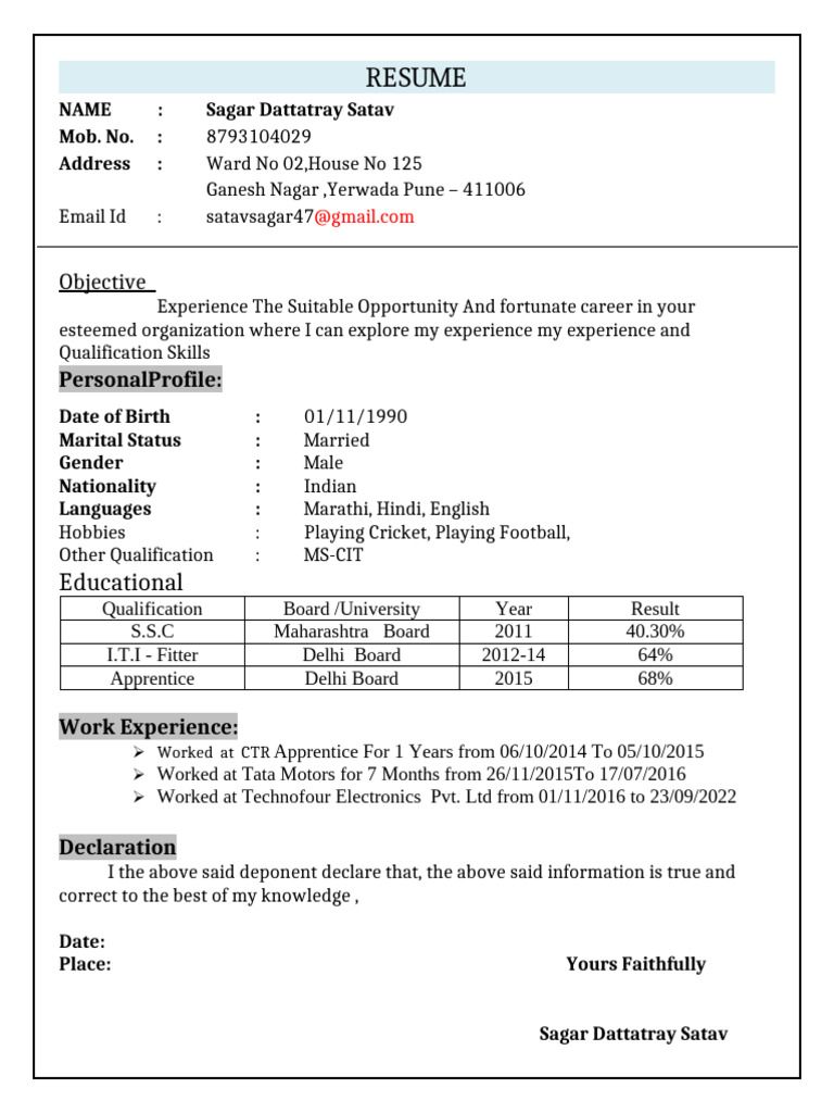 Sagar Satav Resume: Skills & Experience | PDF