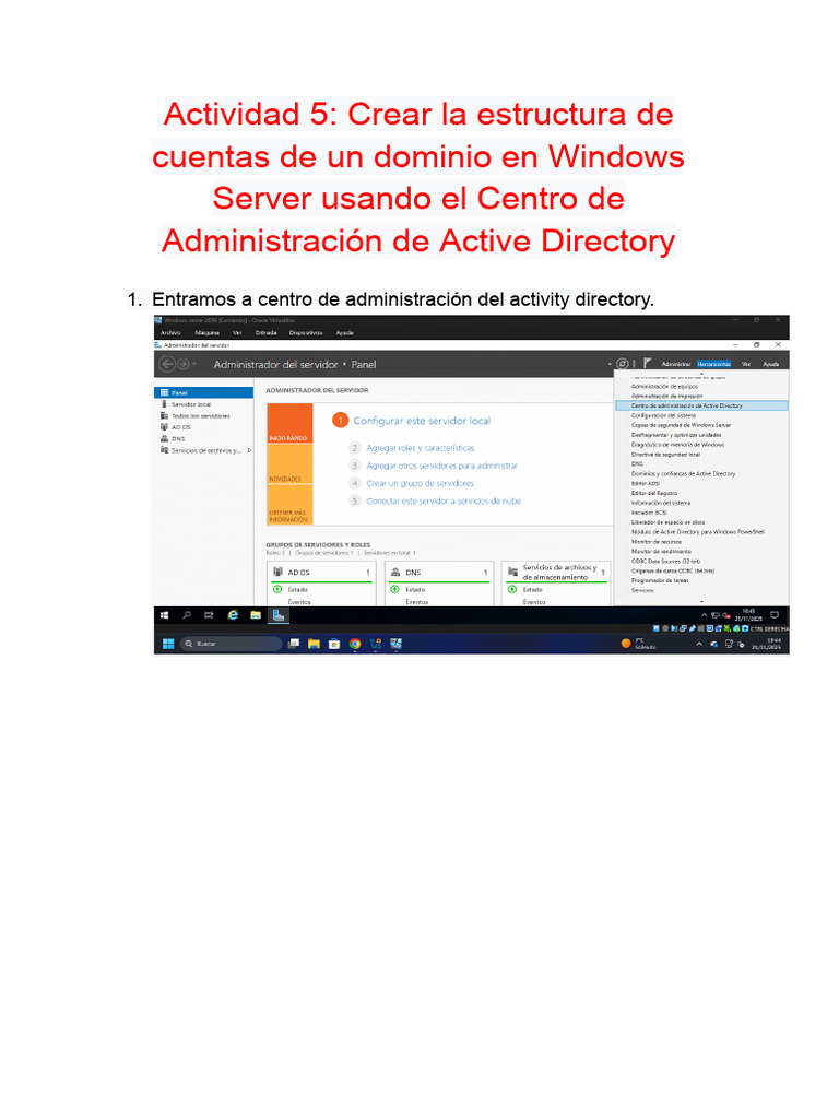 Actividad 5 - Crear La Estructura de Cuentas de Un Dominio en Windows Server Usando El Centro de ...
