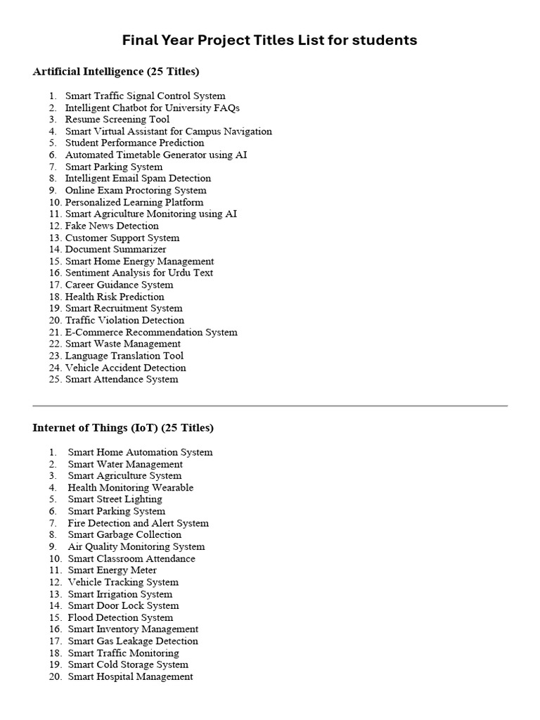 Final Year Projects Titles | PDF | Artificial Intelligence ...