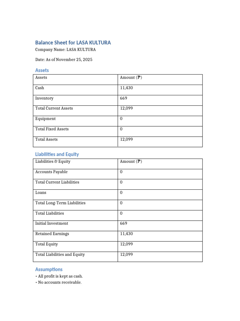 Lasa Kultura Balance Sheet Tables | PDF