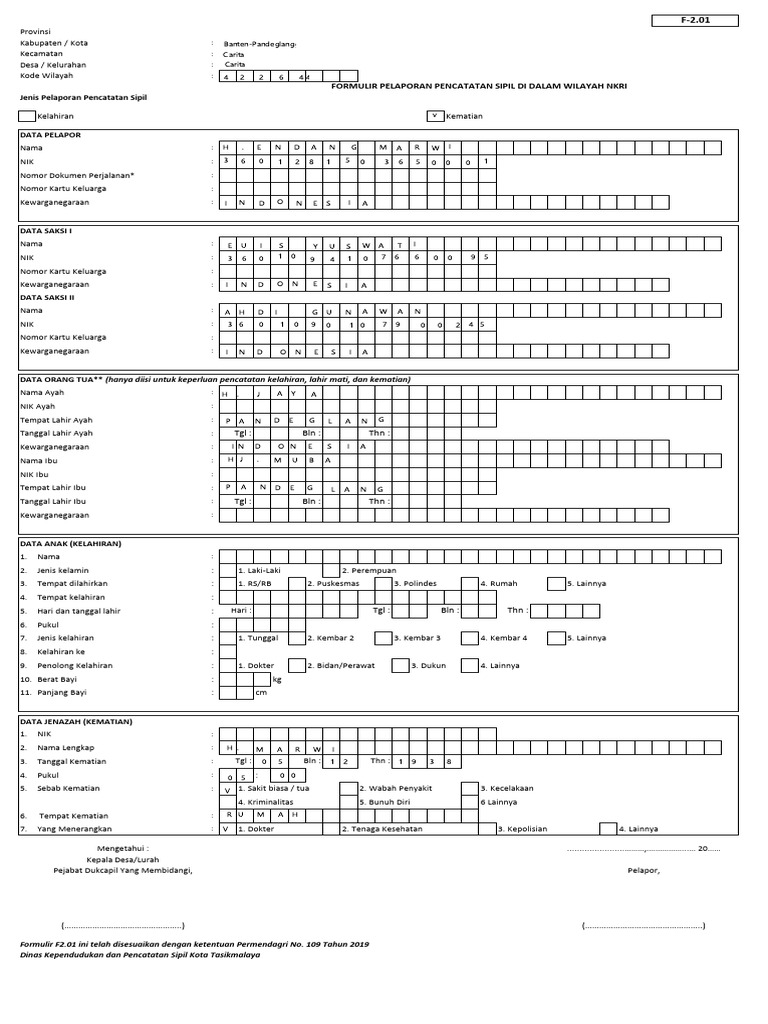 Formulir Pencatatan Sipil Indonesia | PDF