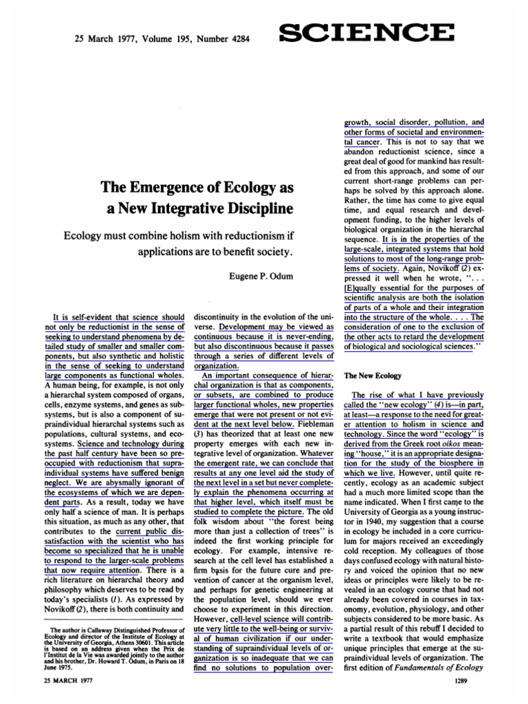 The Emergence of Ecology As A New Integrative Discipline | PDF | T Cell ...