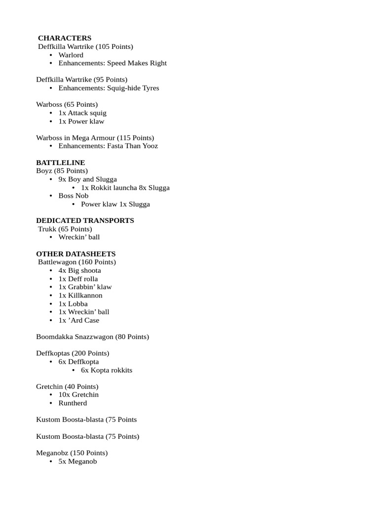 Warhammer 40K Ork Unit Datasheets | PDF