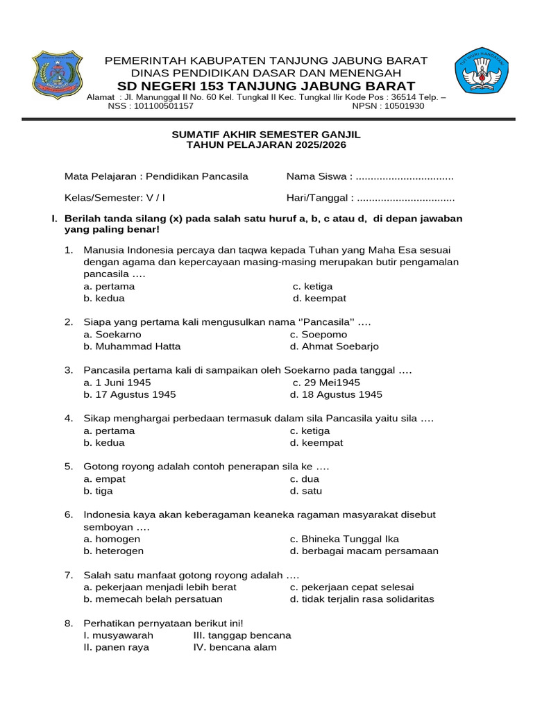 SAS 1 - KELAS 5 - PKN | PDF