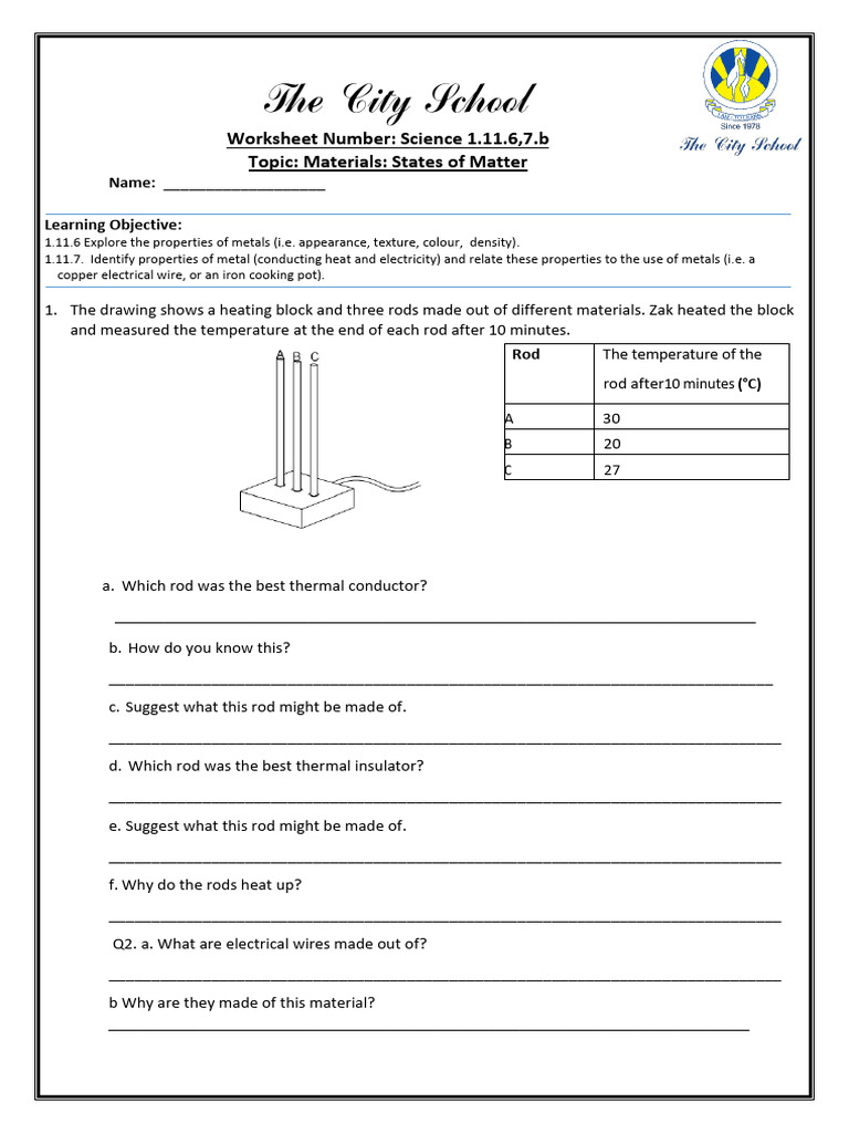 Properties of Metals Worksheet | PDF