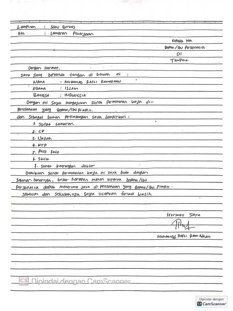 Lamaran PDF Muhamad Rafli Ramadhan | PDF