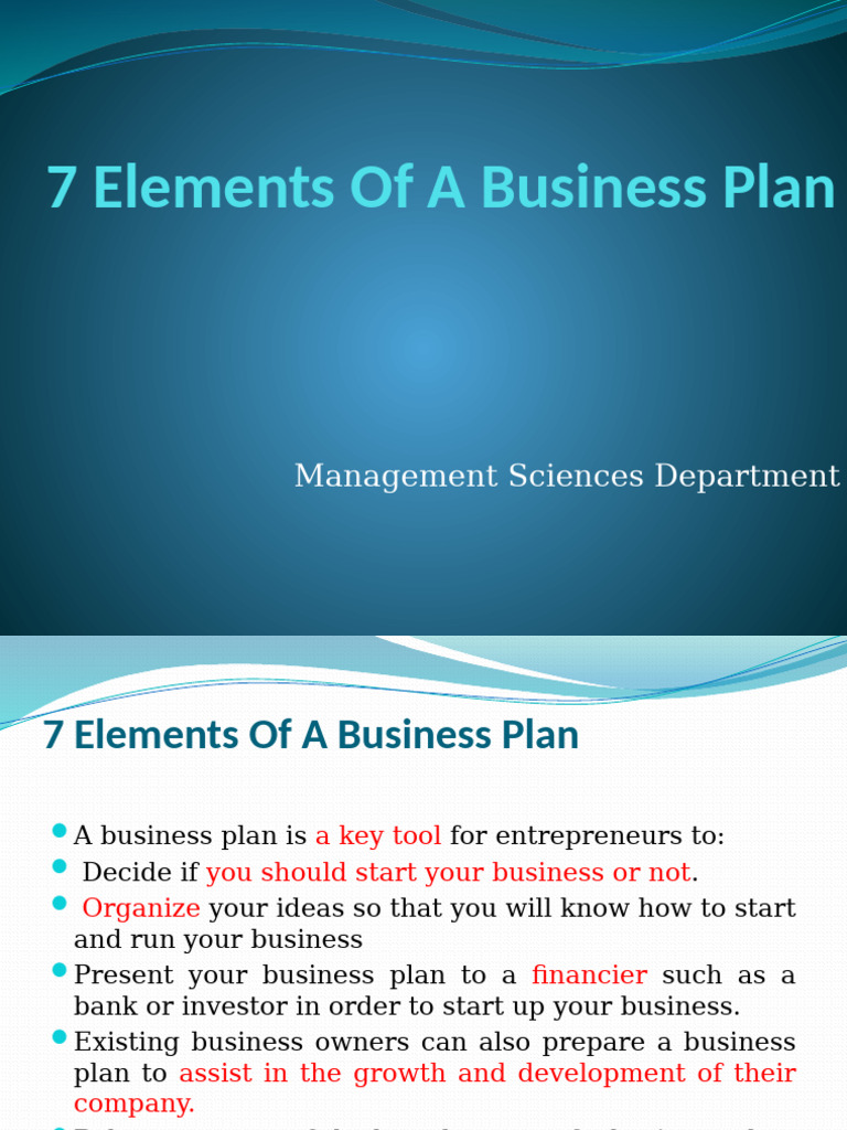 Key Elements of a Business Plan | PDF | Entrepreneurship | Business
