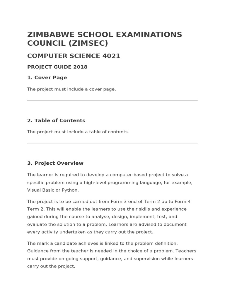 ZIMSEC Computer Science Project Guide | PDF | Microsoft Access ...