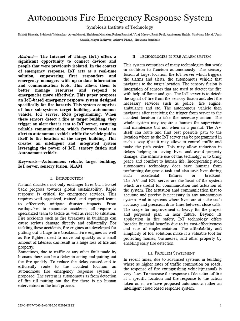 IoT-Based Autonomous Fire Response System | PDF | Internet Of Things ...