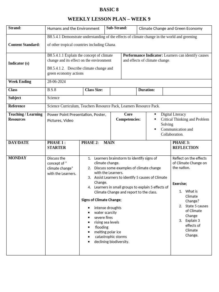 Climate Change Lesson Plan for B.S.8 | PDF | Greenhouse Gas | Climate ...