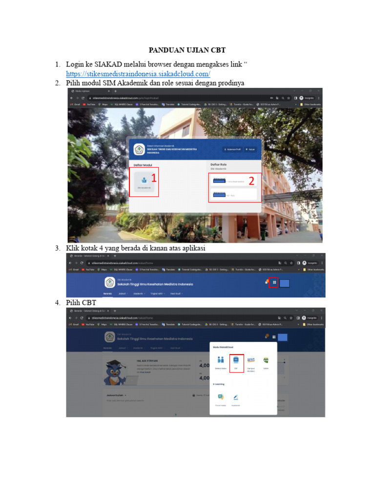 Panduan Login dan Ujian CBT SIAKAD | PDF