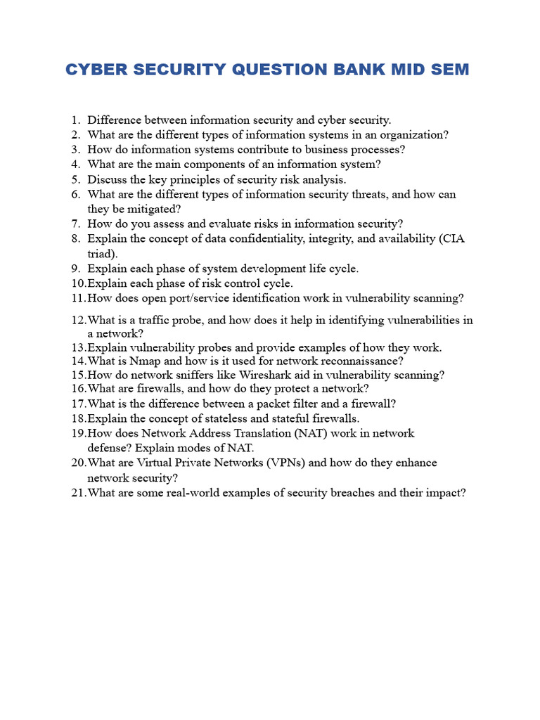 Cyber Security Question Bank Mid Sem | PDF