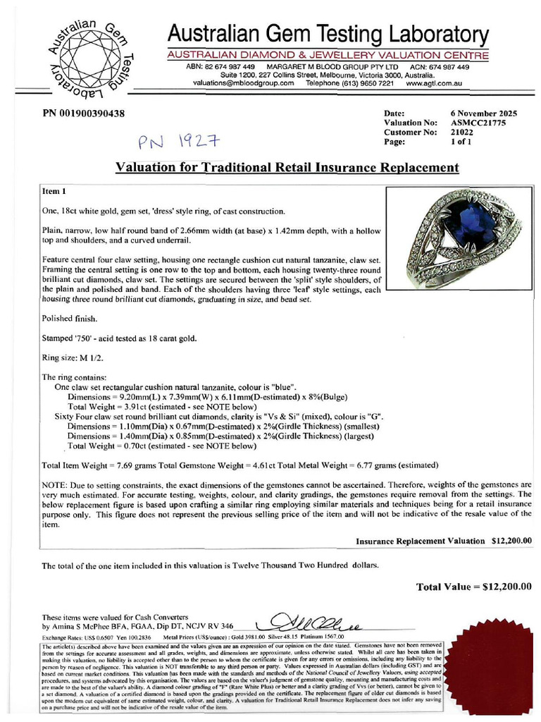 18ct Gold Tanzanite Ring Valuation | PDF | Real Estate Appraisal ...