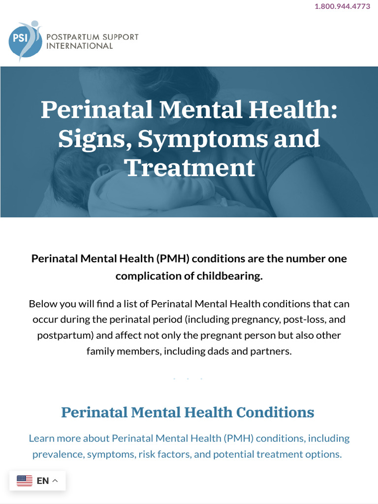 Perinatal Mental Health: Signs, Symptoms and Treatment | PDF | Bipolar ...