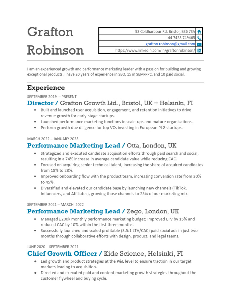 2025 09 Grafton Robinson CV Spotify | PDF | Search Engine Marketing ...