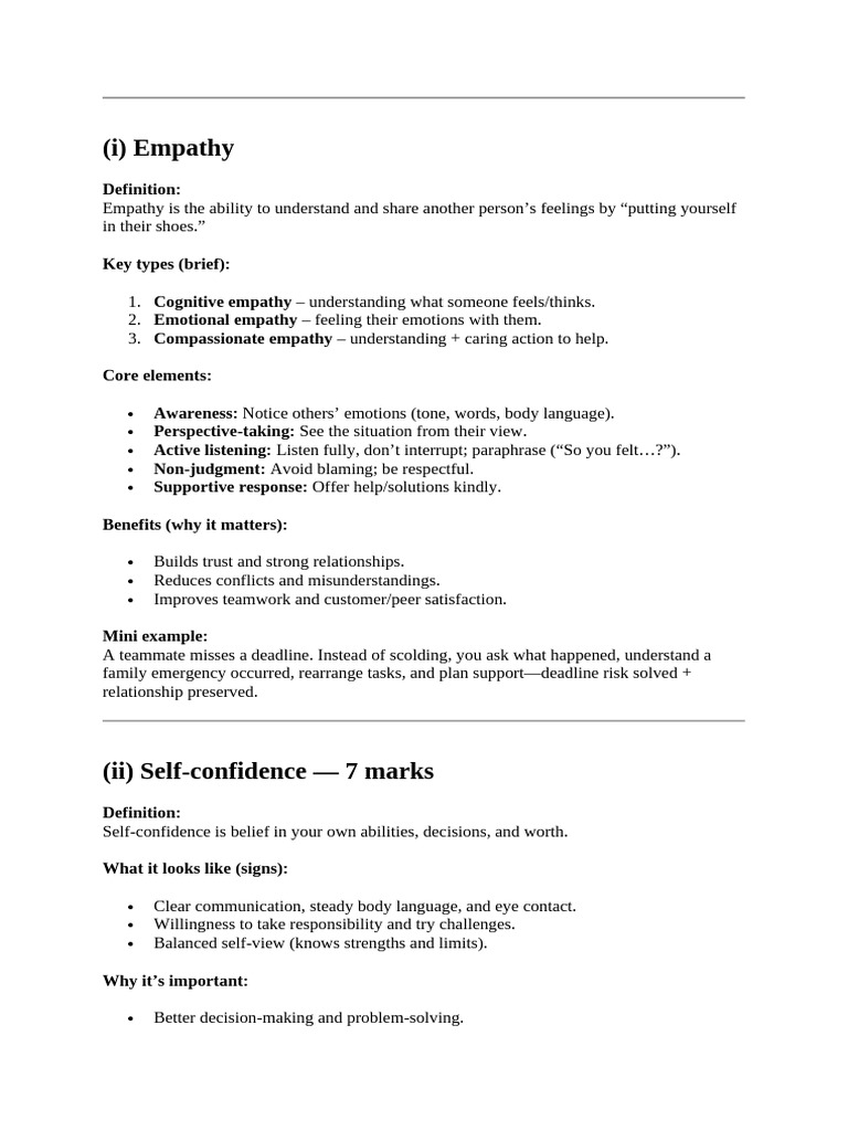 12) B) Empathy and Self Confidence | PDF