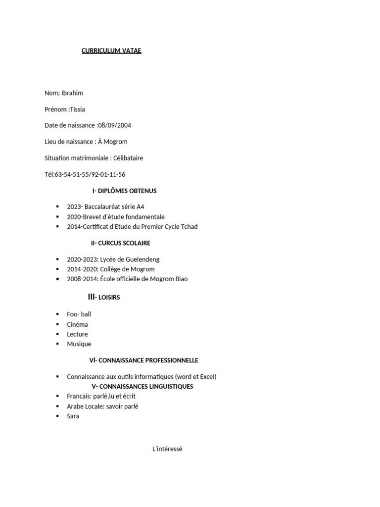 CV d'Ibrahim Tissia - Diplômes et Compétences | PDF