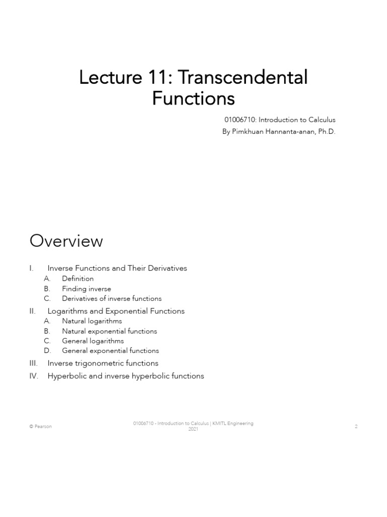 Transcendental Functions Overview | PDF | Function (Mathematics ...
