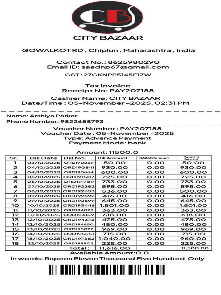 City Bazaar Tax Invoice Summary | PDF
