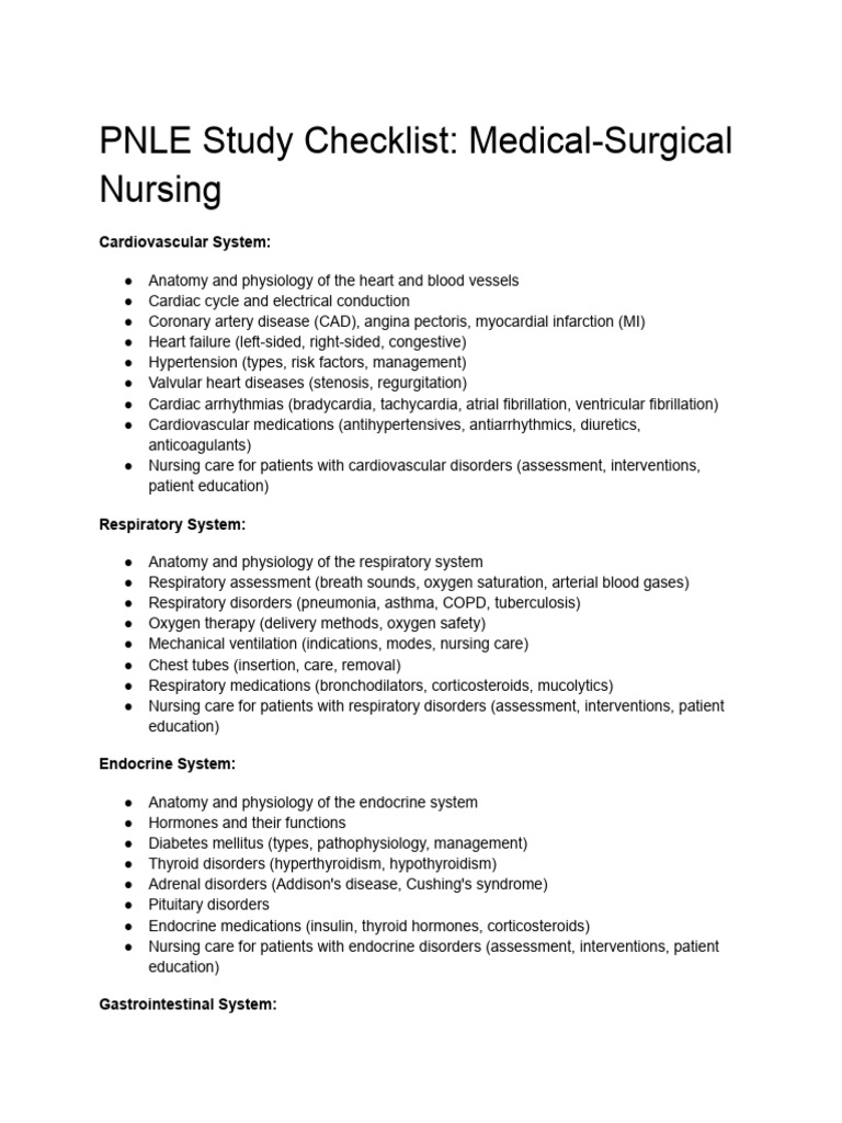 PNLE Medical-Surgical Nursing Guide | PDF | Heart | Endocrine System