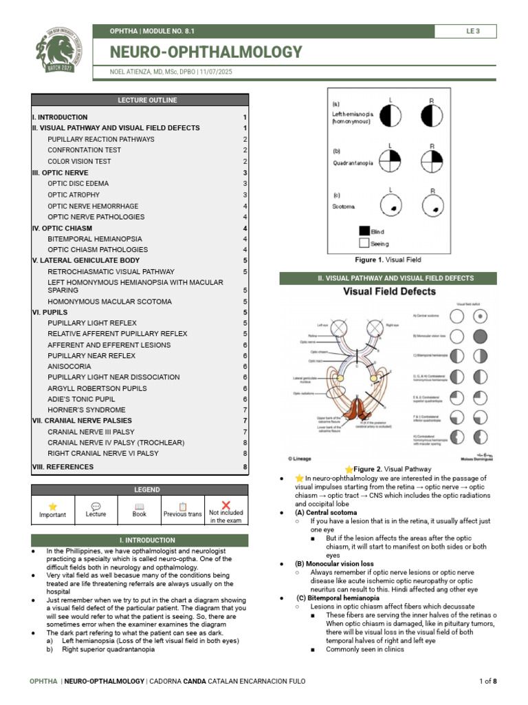 (OPHTHA) 8.1 Neuro-Ophthalmology | PDF | Visual System | Medical ...