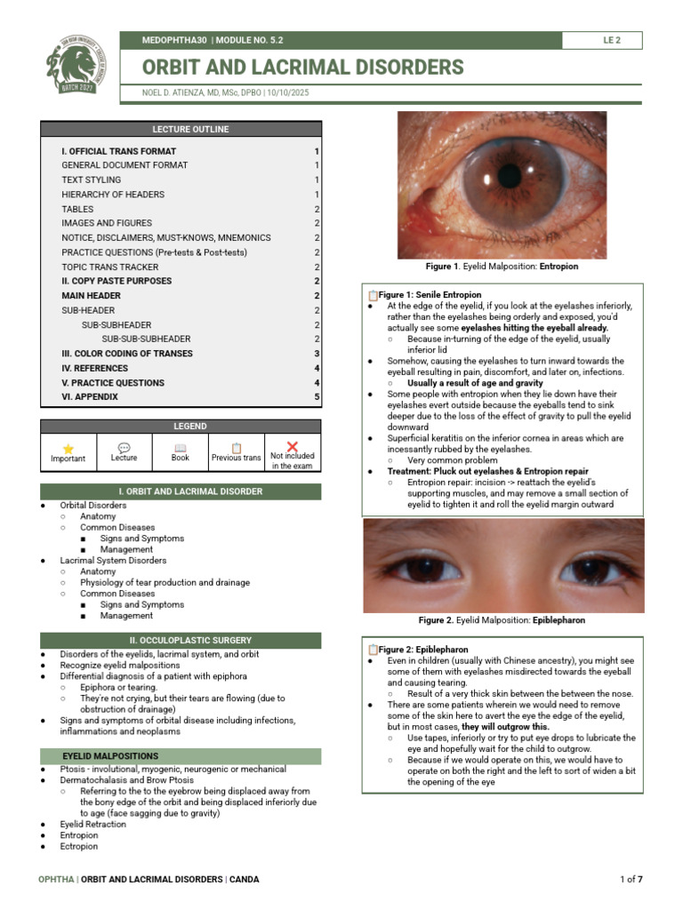 (OPHTHA) 5.2 Orbit and Lacrimal Disorder | PDF | Ophthalmology ...