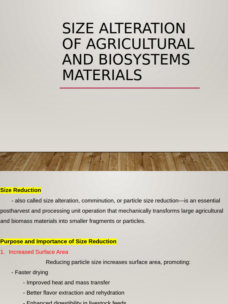 Size Reduction in Agricultural Materials | PDF | Mill (Grinding) | Flour