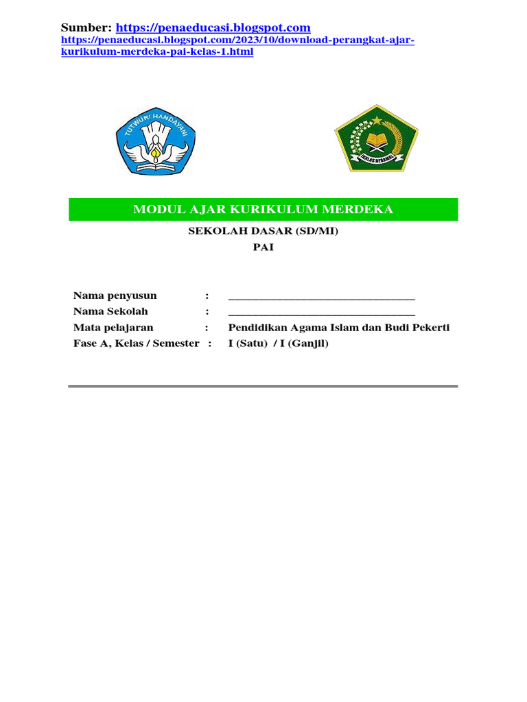Modul Ajar PAI Kelas 1 Kurikulum Merdeka | PDF