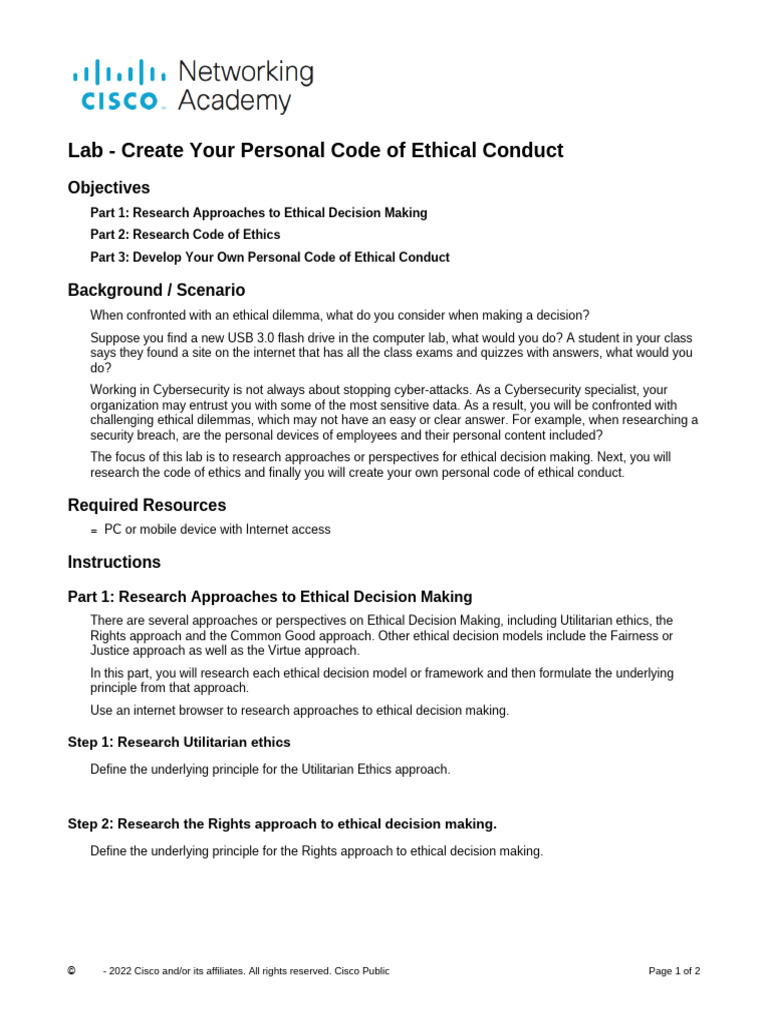 Personal Ethical Conduct Code Lab | PDF | Computer Security | Security