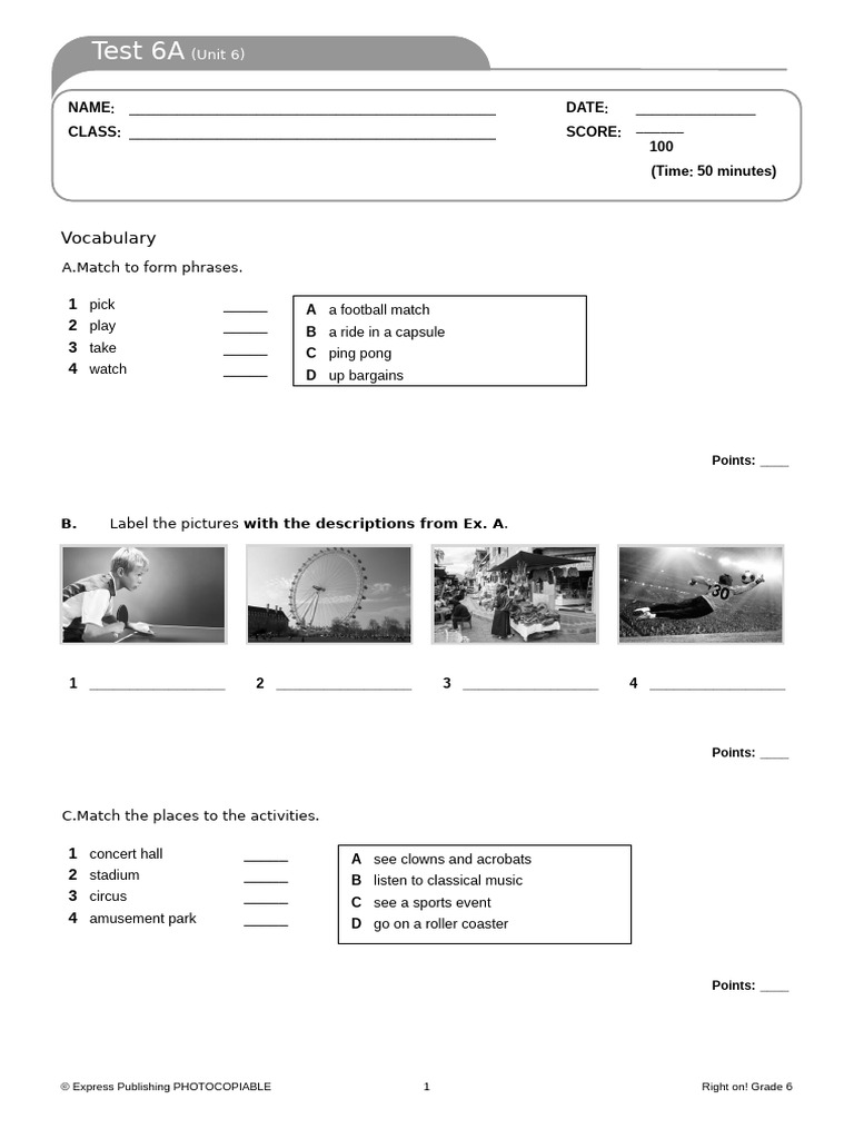 Grade 6 Unit 6 Test: Vocabulary & Grammar | PDF