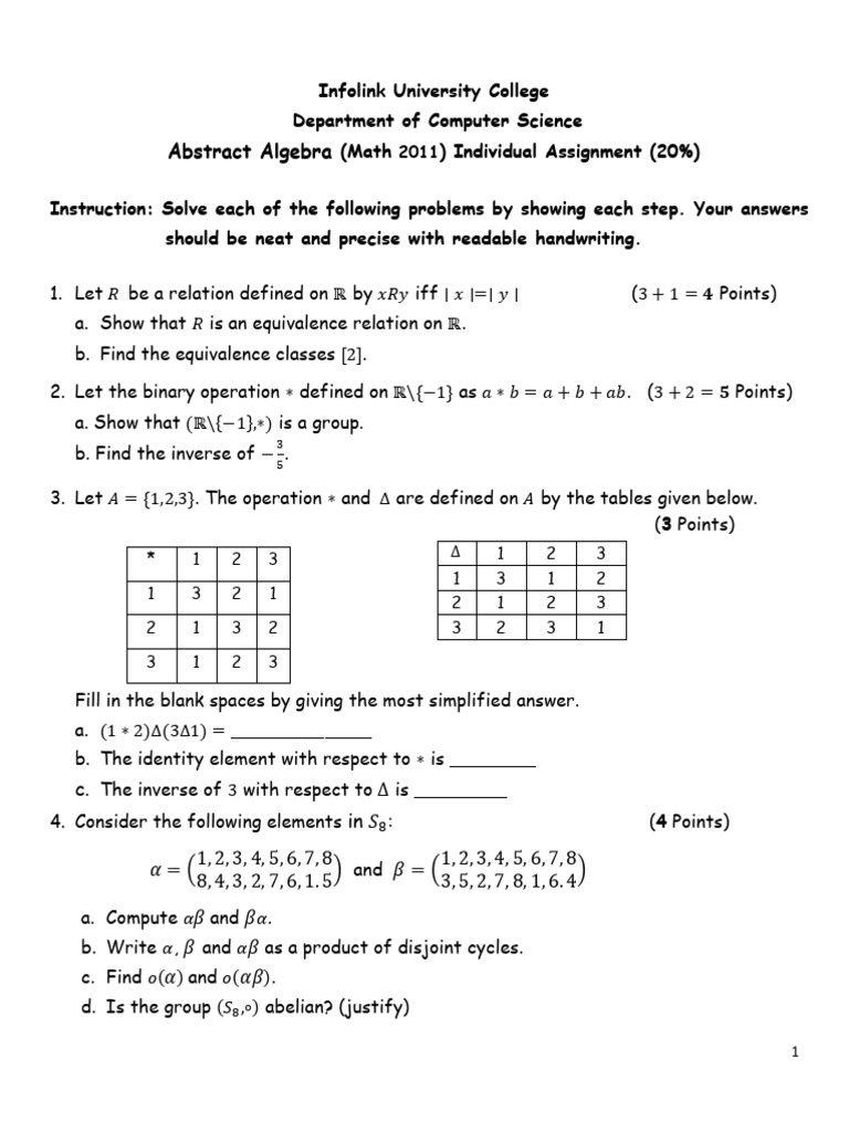 Abstract Alg. (Math 431) Ind. Ast | PDF | Group (Mathematics) | Index ...