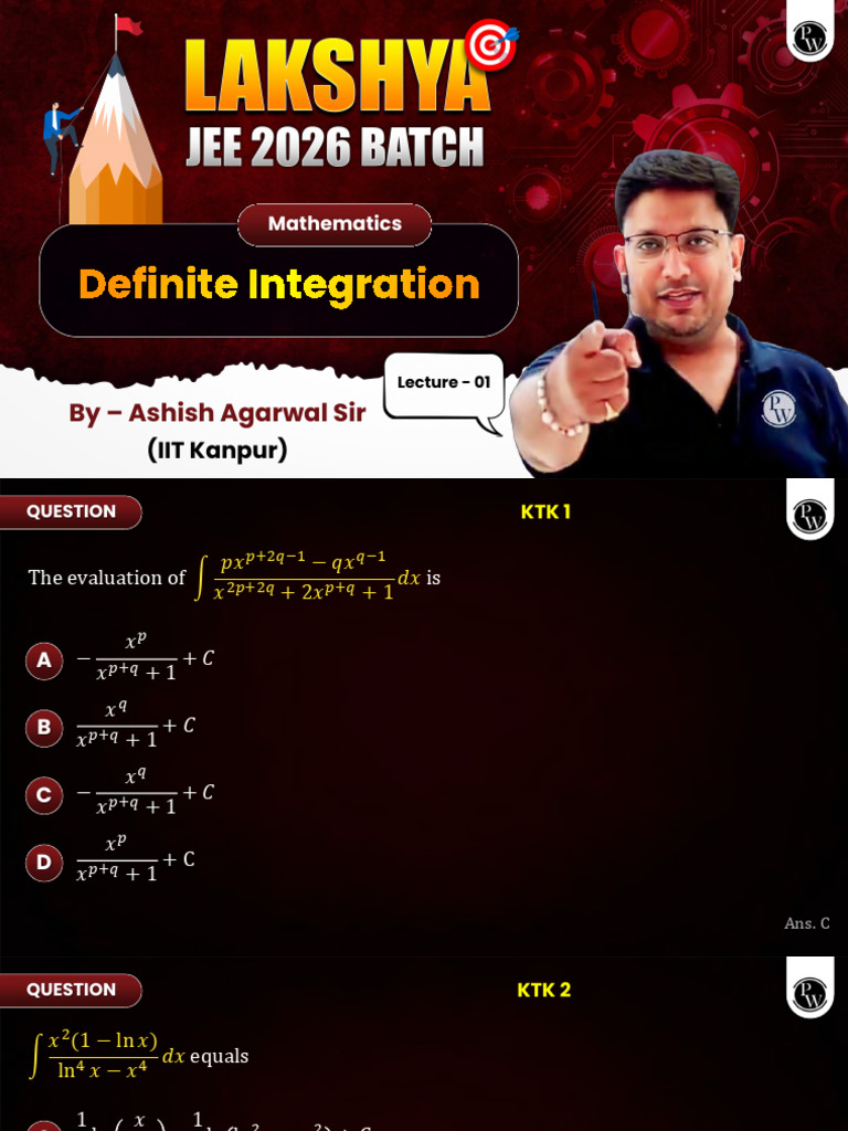Definite Integration Question | PDF | Pi | Equations