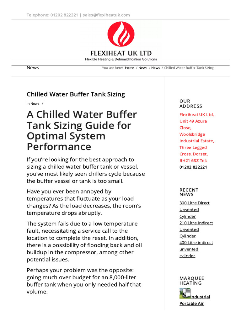 Chilled Water Buffer Tank Sizing Guide | PDF | Water | Volume