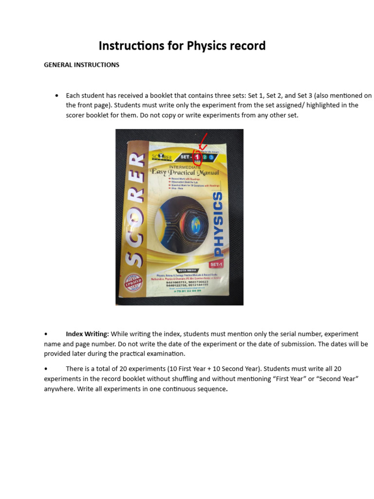 Instructions For Physics Record | PDF