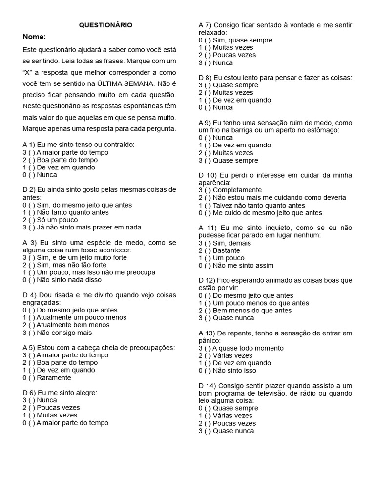 HADS Escala Hospitalar de Ansiedade e Depressão | PDF | Tempo