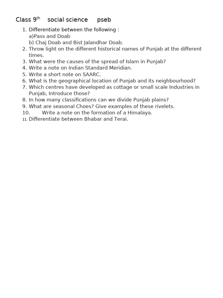 Class 9th Social Science Pseb | PDF