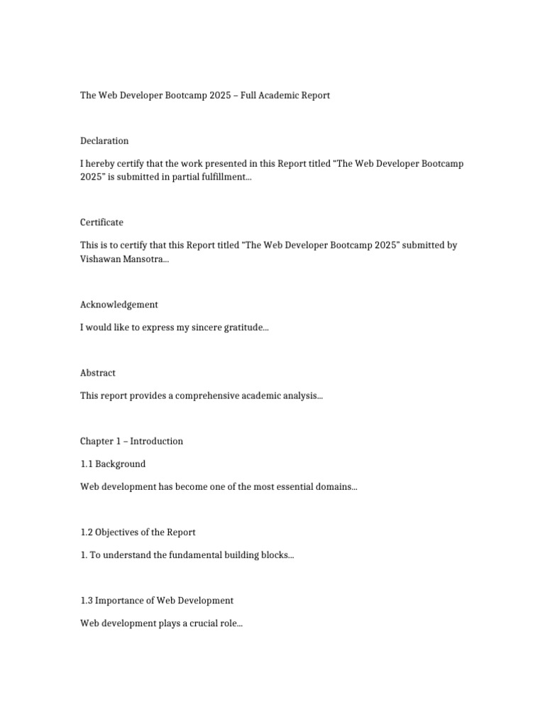 Web Developer Bootcamp Report | PDF