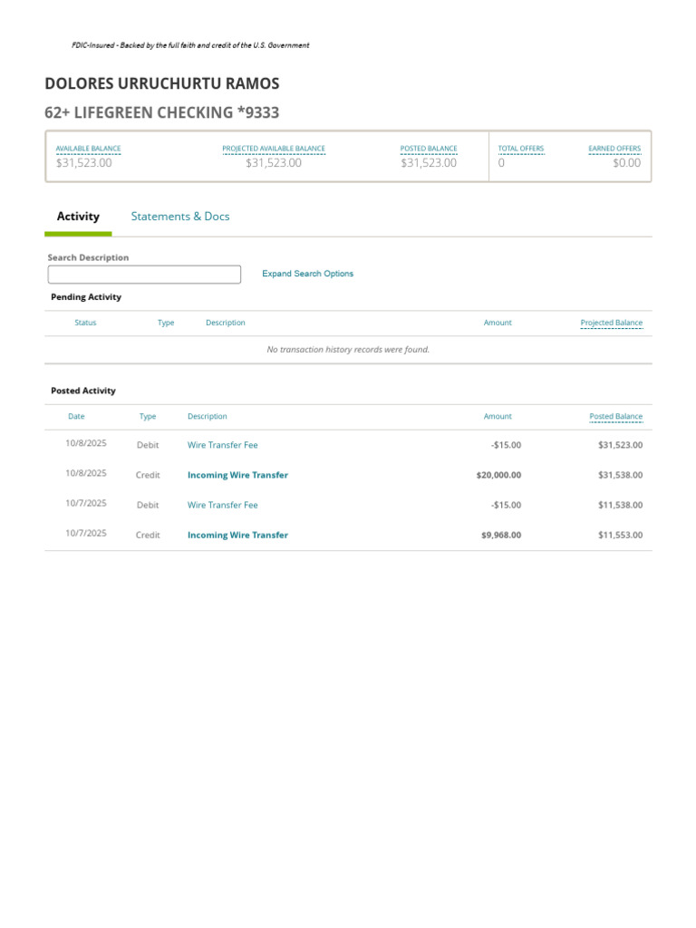 Details & History - View Account Details & History - Regions Online ...