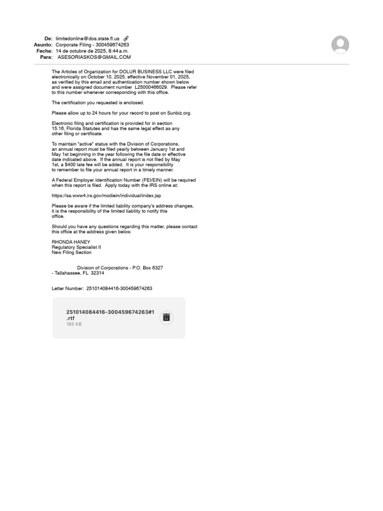 Corporate Filing 300459674263 | PDF