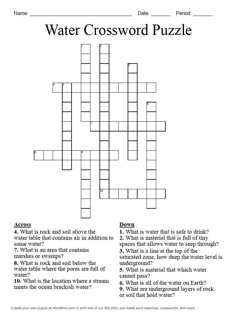 Water Crossword Puzzle 23b12 61636996 | PDF