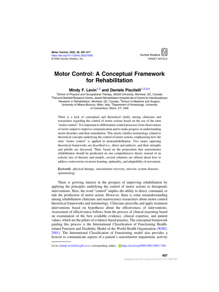 Motor Control - A Conceptual Framework for Rehabilitation | PDF ...